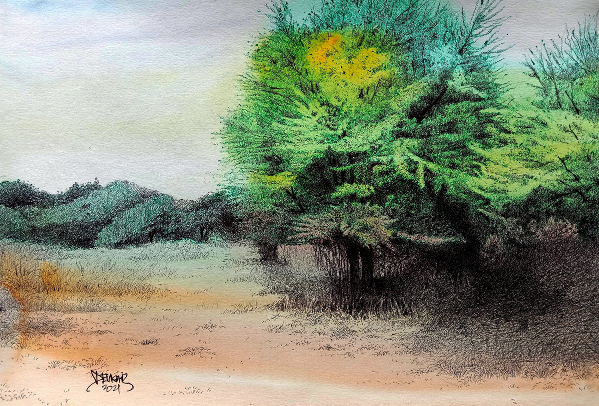 Green Nature Painting | Landscape, Pen & Ink on Paper | You.Art